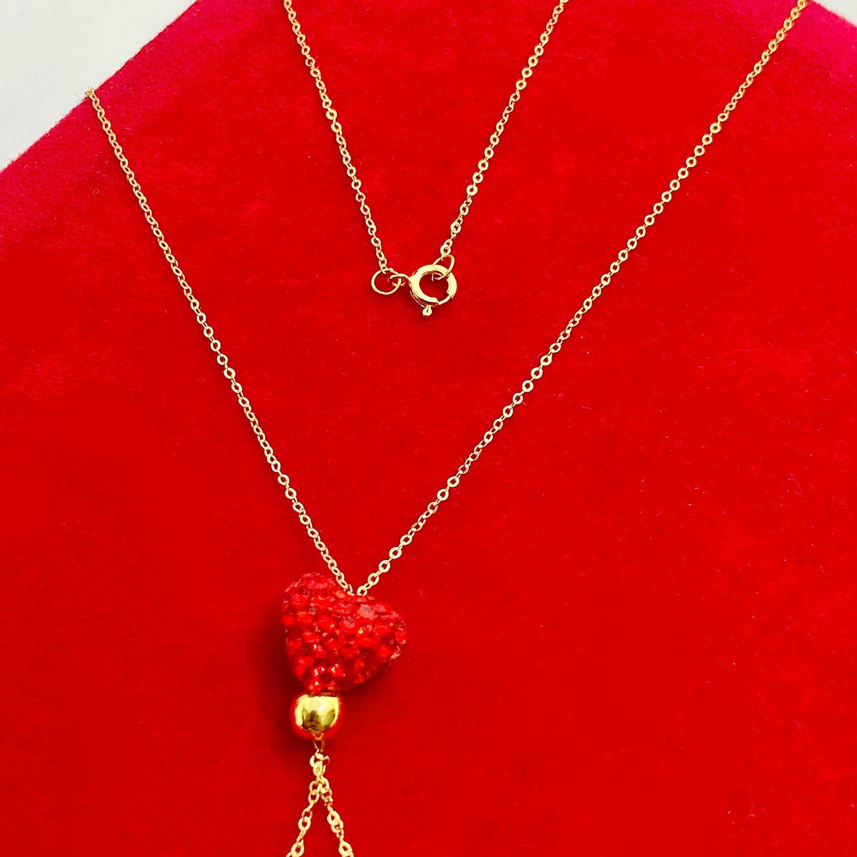18K Real Gold Swarovski Red Heart Necklace – Embellish Gold